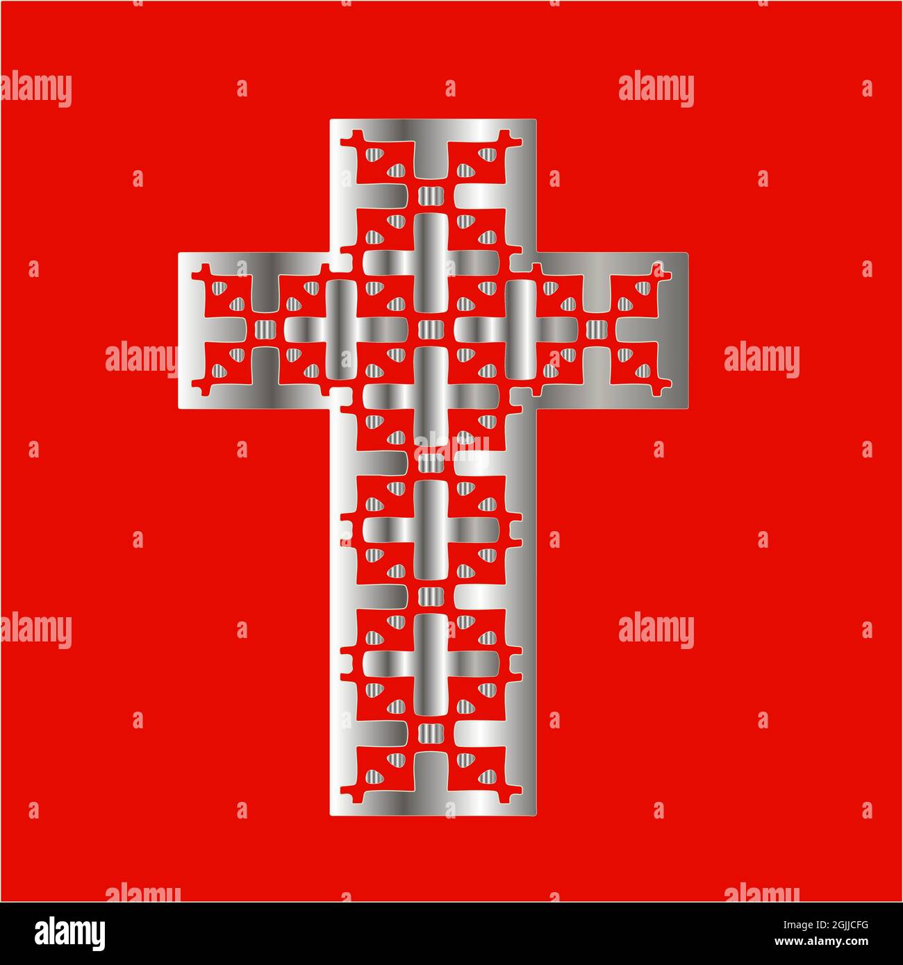 cross with patterns of metal on a red background Stock Vector Image ...