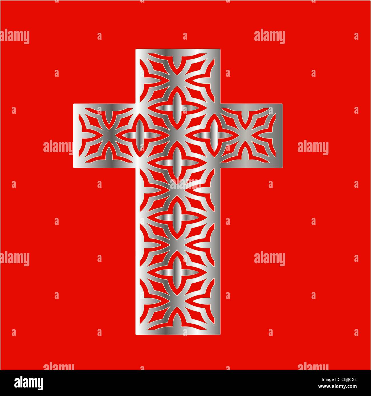 cross with patterns of metal on a red background Stock Vector Image ...
