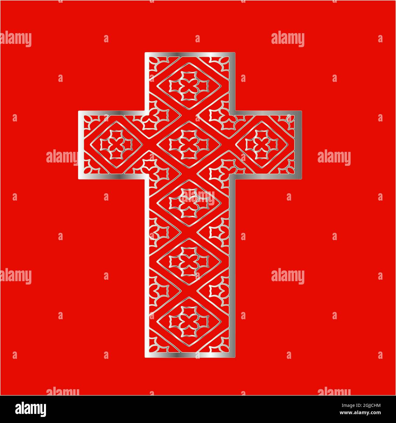 cross with patterns of metal on a red background Stock Vector Image ...