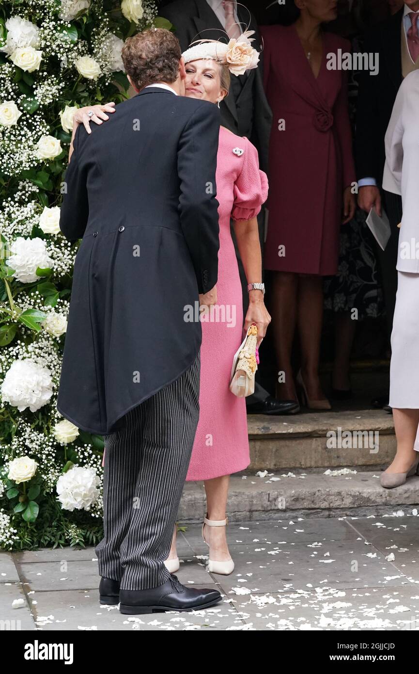 Sophie, Countess of Wessex greets James Ogilvy during the wedding of ...