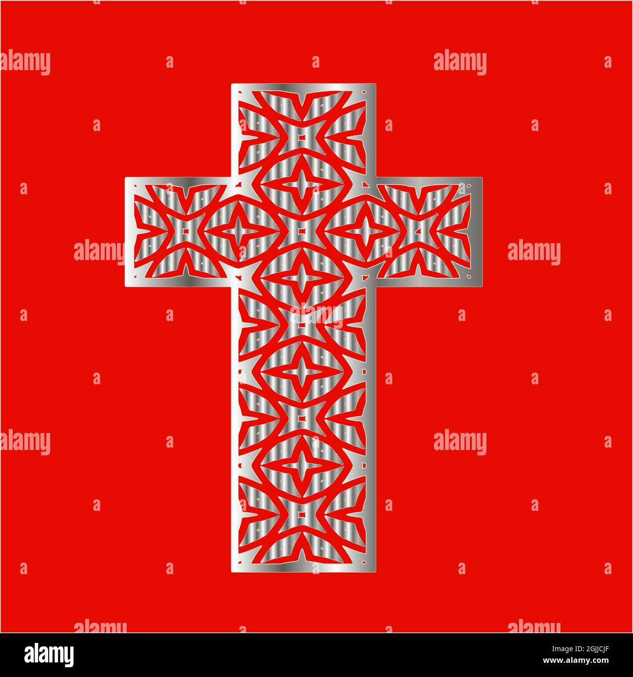 cross with patterns of metal on a red background Stock Vector Image ...