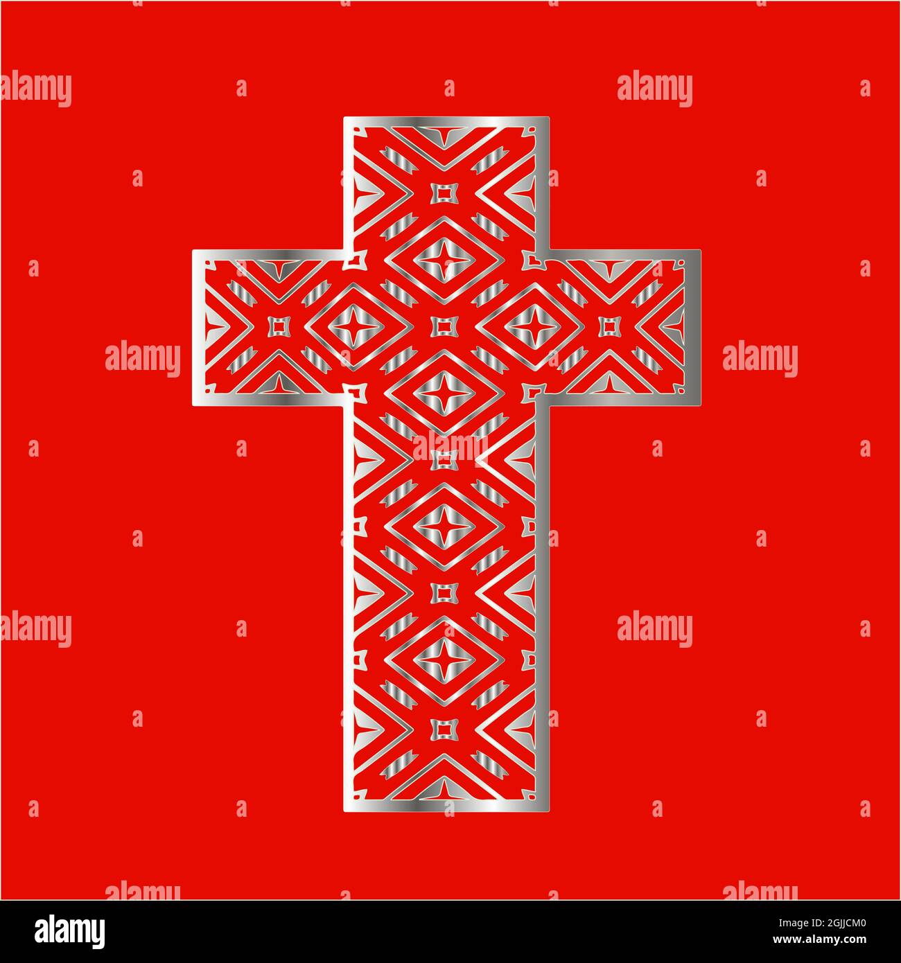 cross with patterns of metal on a red background Stock Vector Image ...