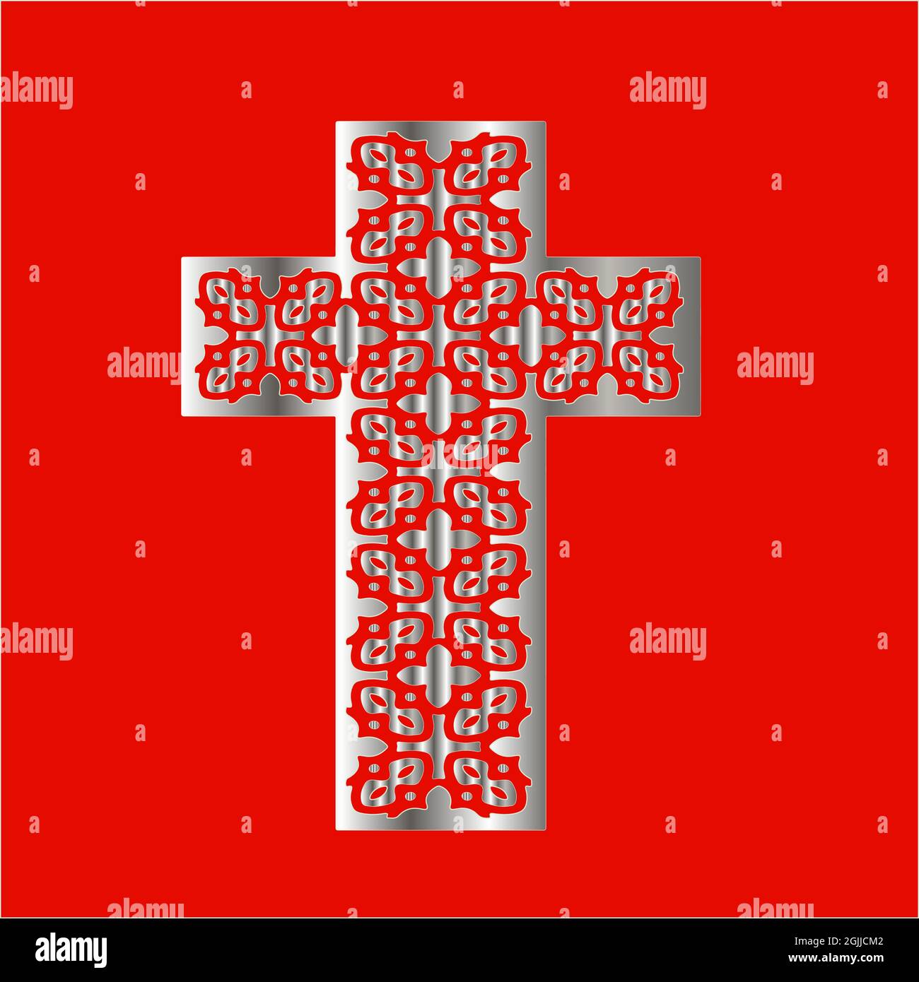 cross with patterns of metal on a red background Stock Vector Image ...