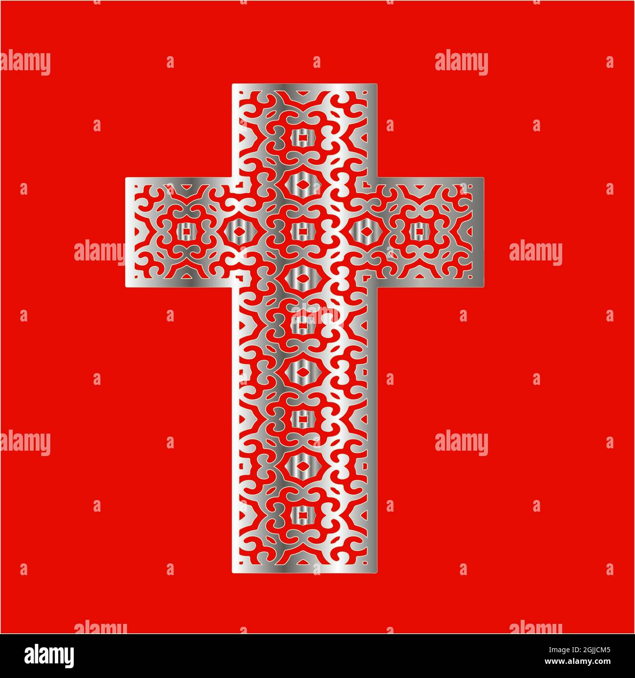 cross with patterns of metal on a red background Stock Vector Image ...