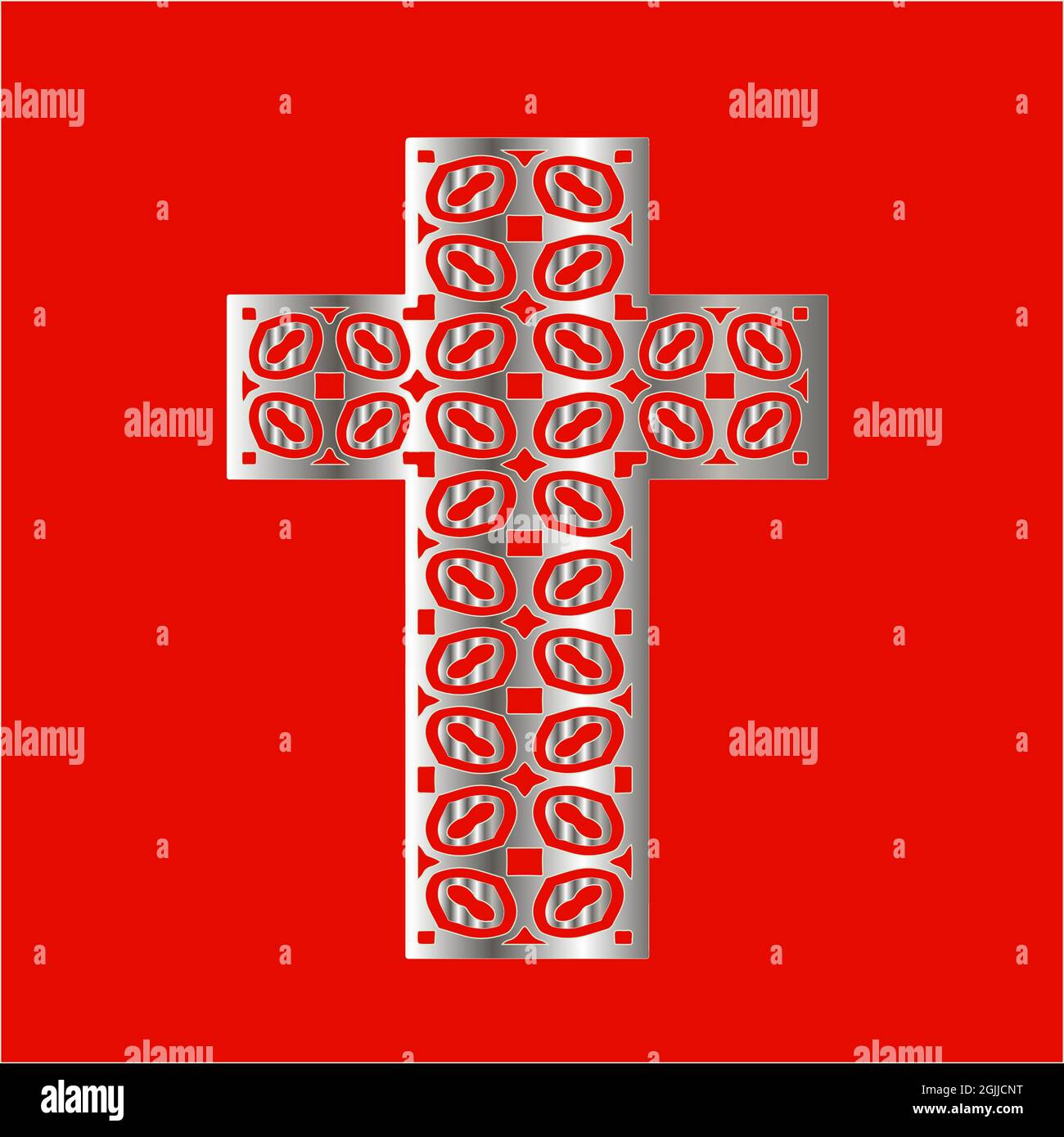 cross with patterns of metal on a red background Stock Vector Image ...