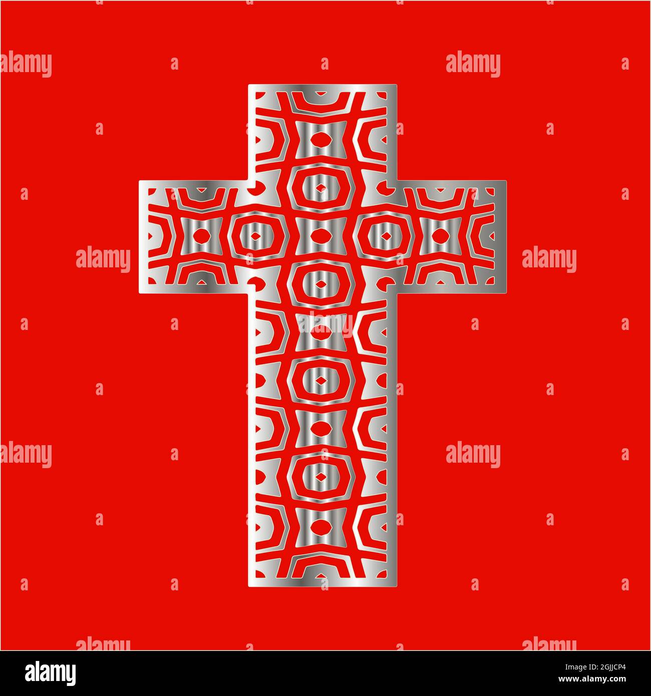 cross with patterns of metal on a red background Stock Vector Image ...