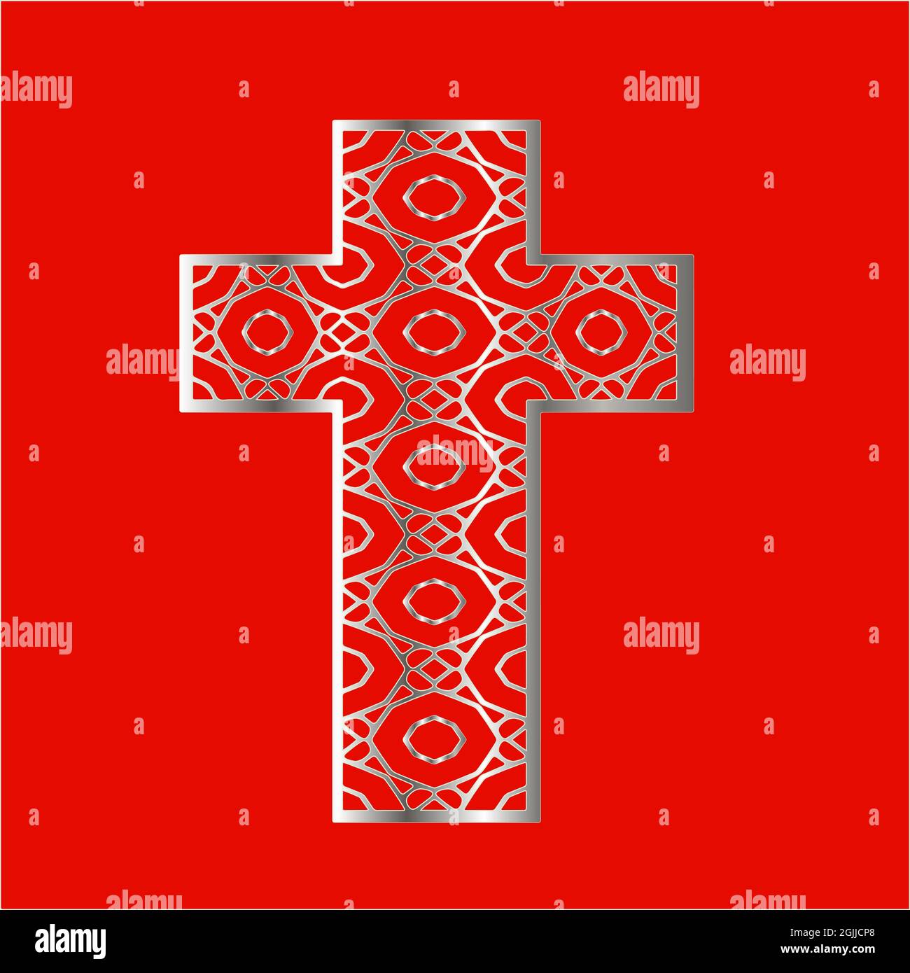 cross with patterns of metal on a red background Stock Vector Image ...