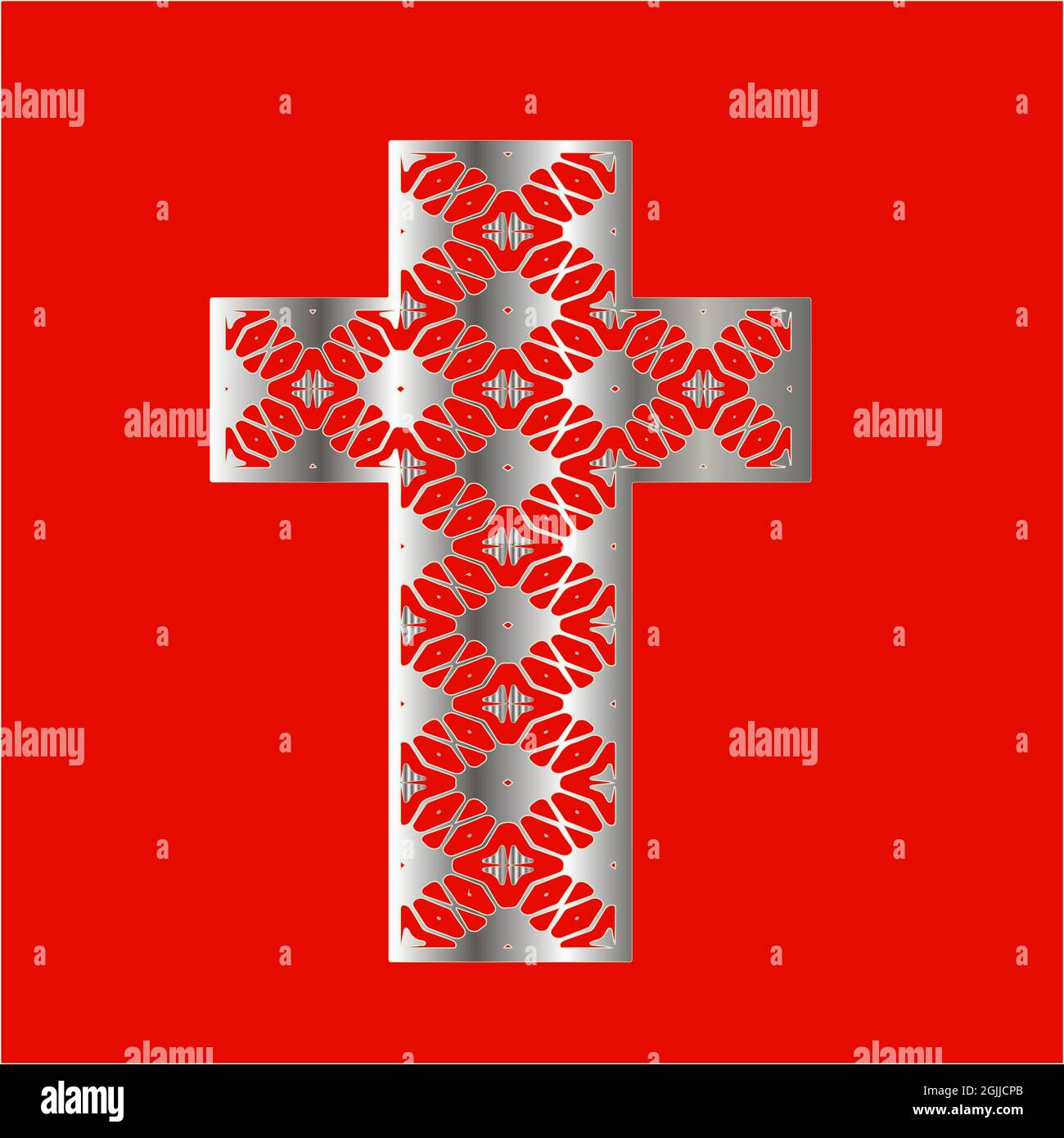 cross with patterns of metal on a red background Stock Vector Image ...