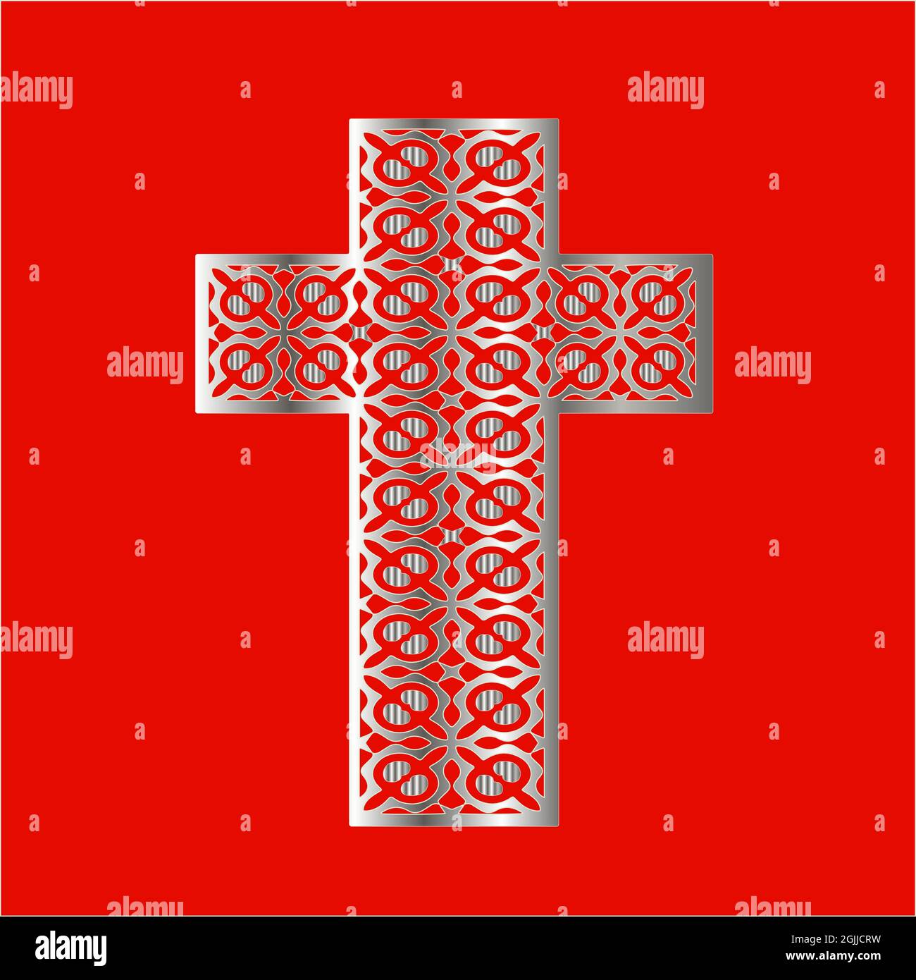 cross with patterns of metal on a red background Stock Vector Image ...