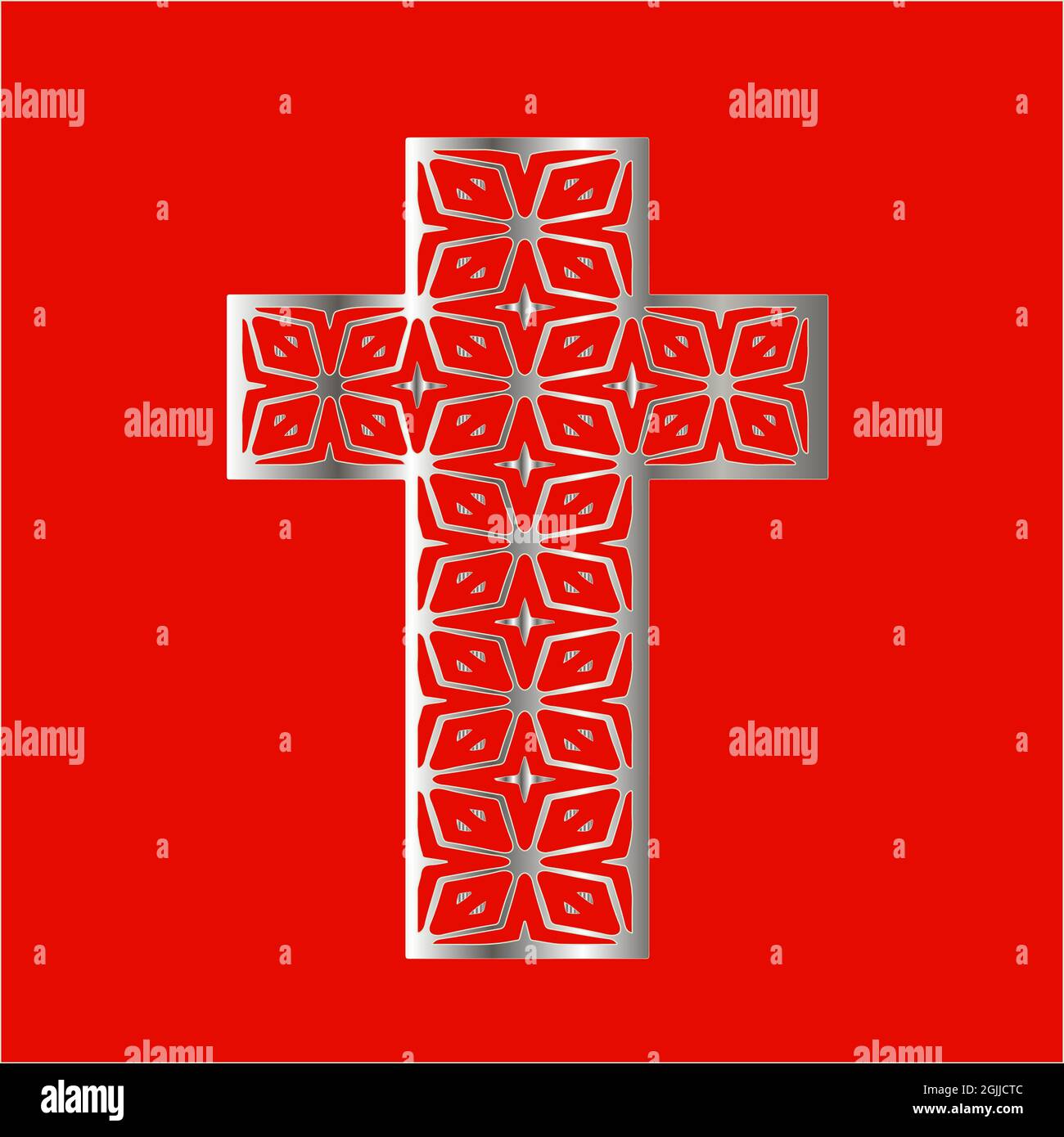 cross with patterns of metal on a red background Stock Vector Image ...