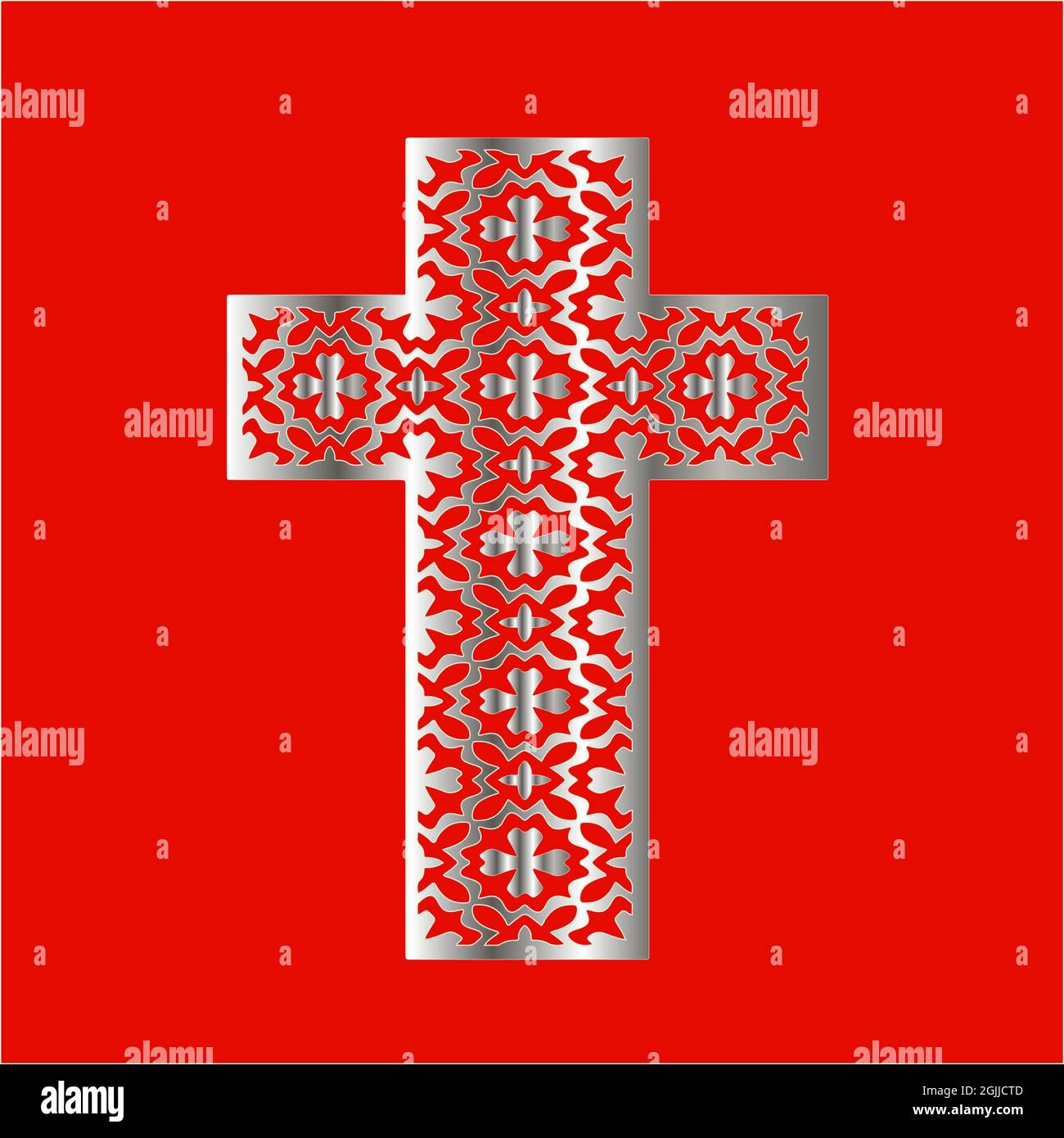 cross with patterns of metal on a red background Stock Vector Image ...