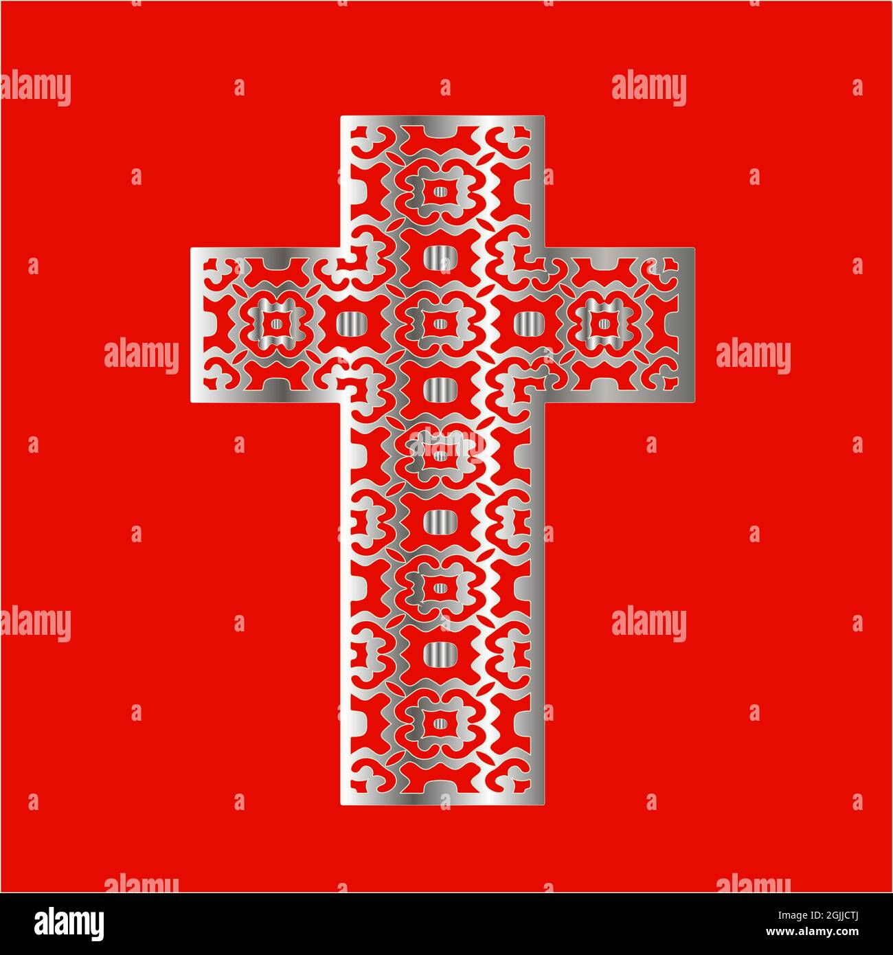 cross with patterns of metal on a red background Stock Vector Image ...