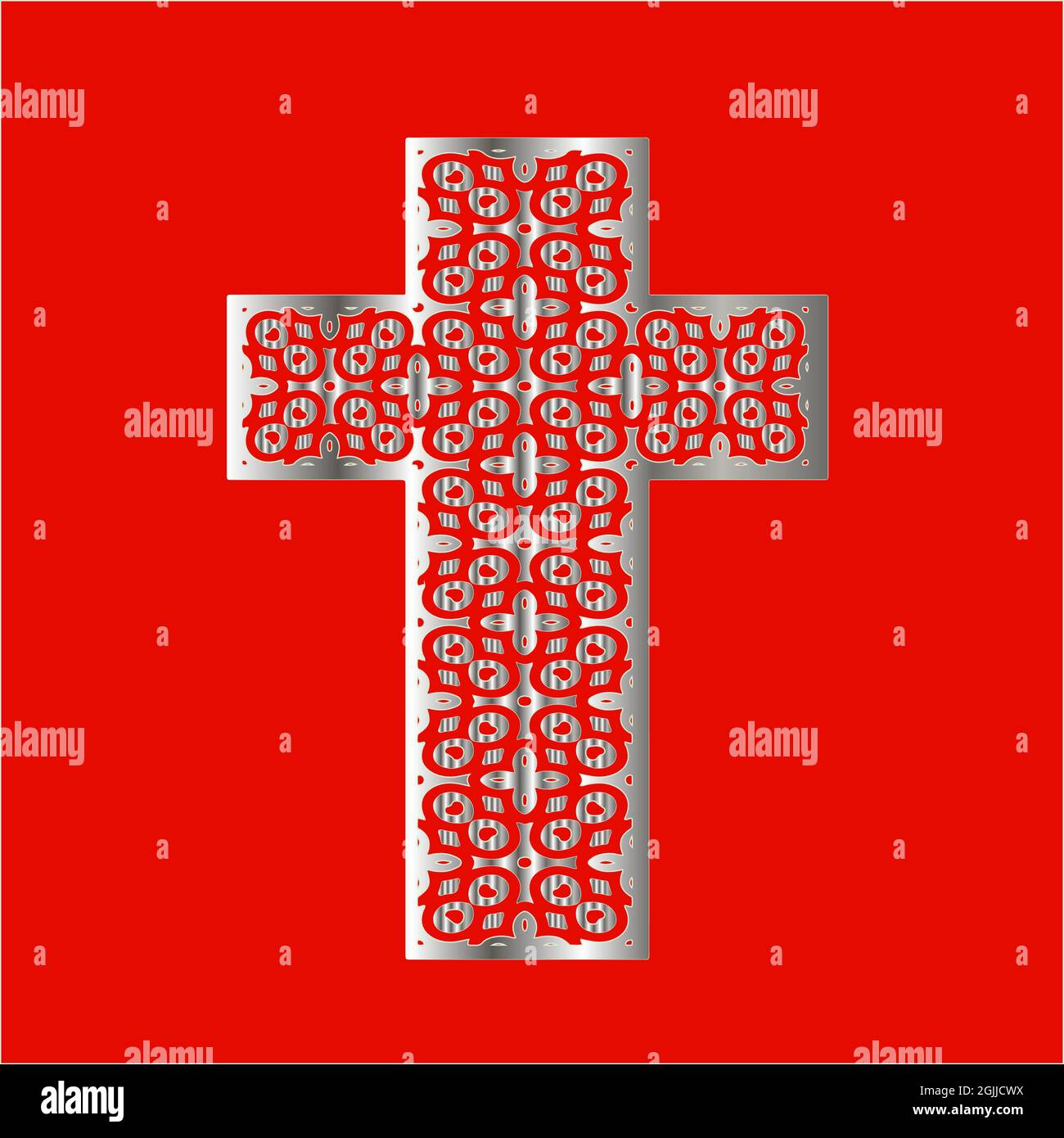 cross with patterns of metal on a red background Stock Vector Image ...