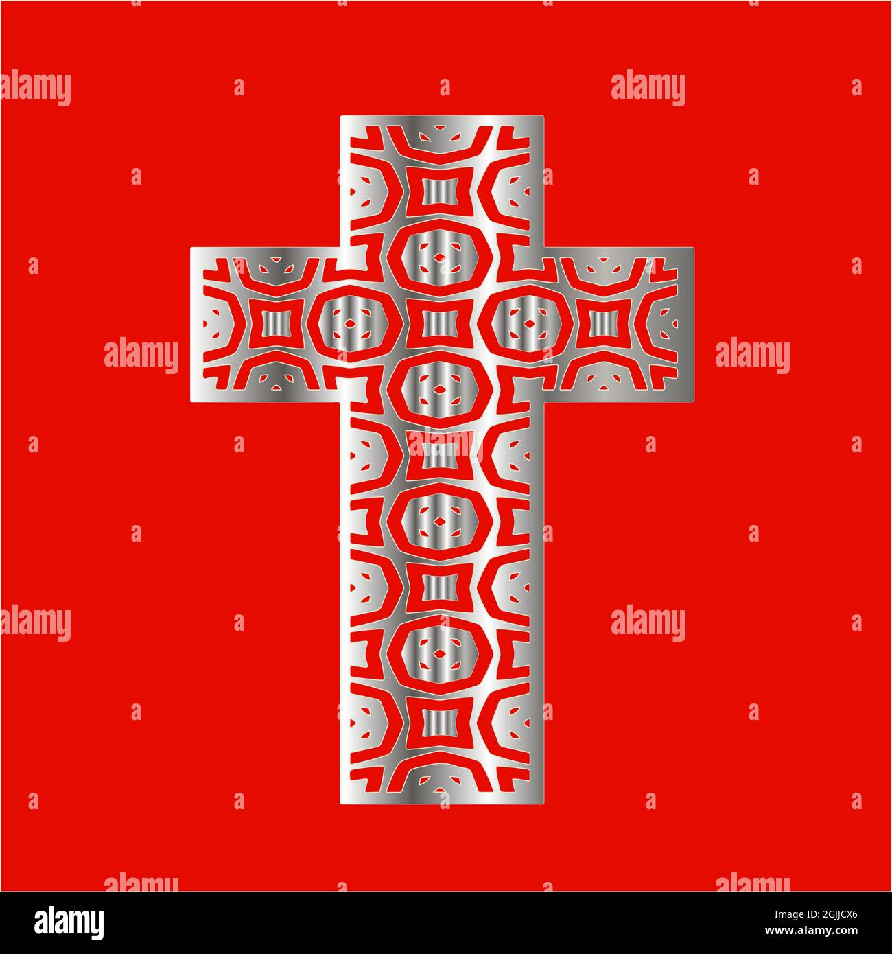 cross with patterns of metal on a red background Stock Vector Image ...