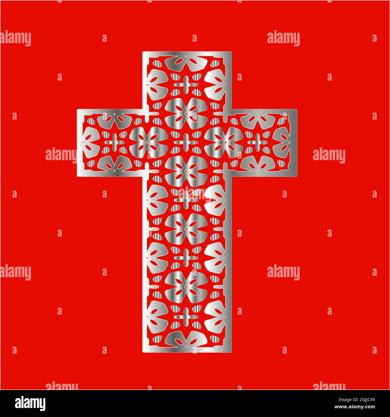 cross with patterns of metal on a red background Stock Vector Image ...