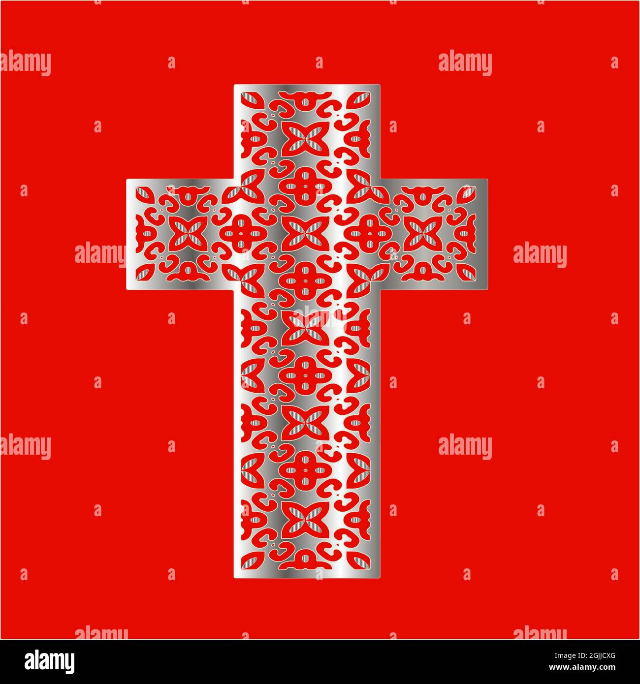 cross with patterns of metal on a red background Stock Vector Image ...