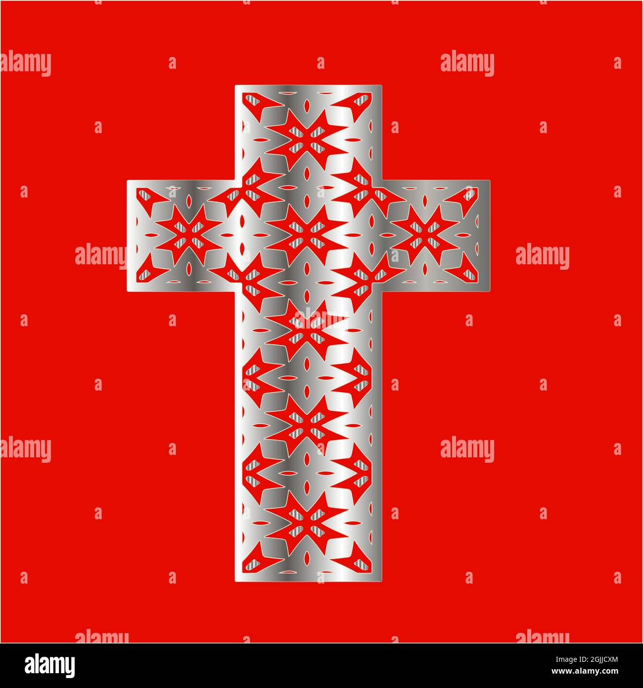 cross with patterns of metal on a red background Stock Vector Image ...