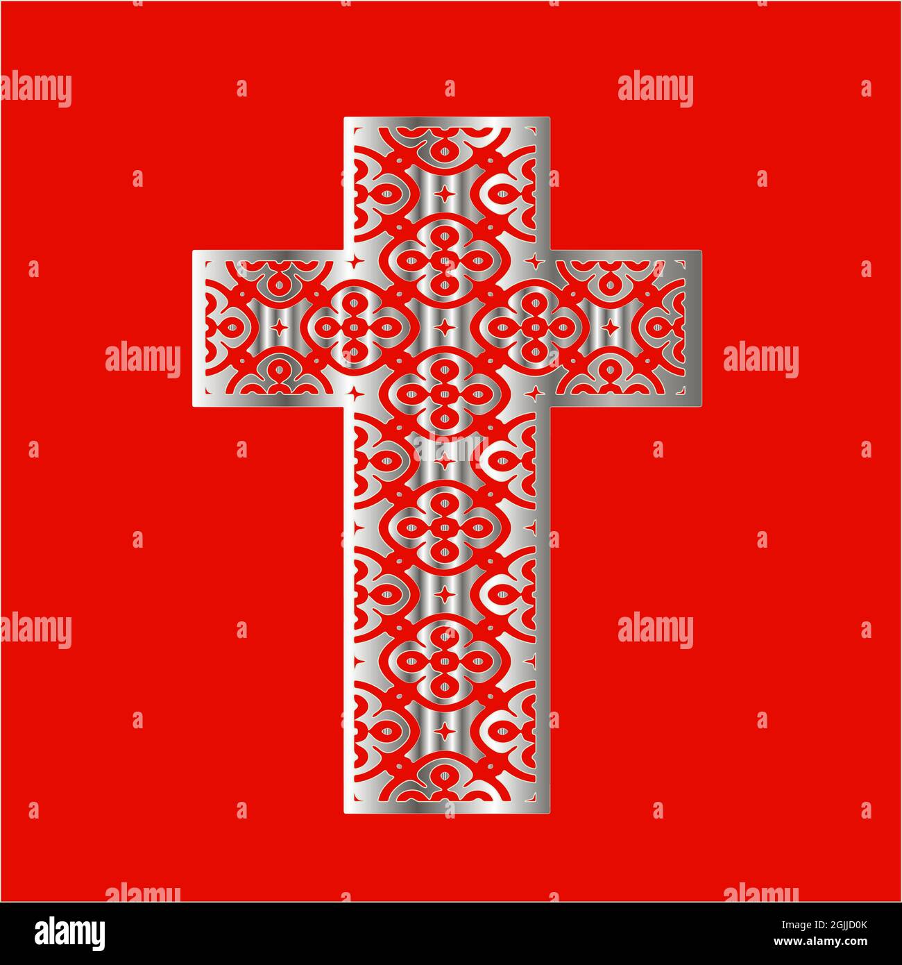 cross with patterns of metal on a red background Stock Vector Image ...