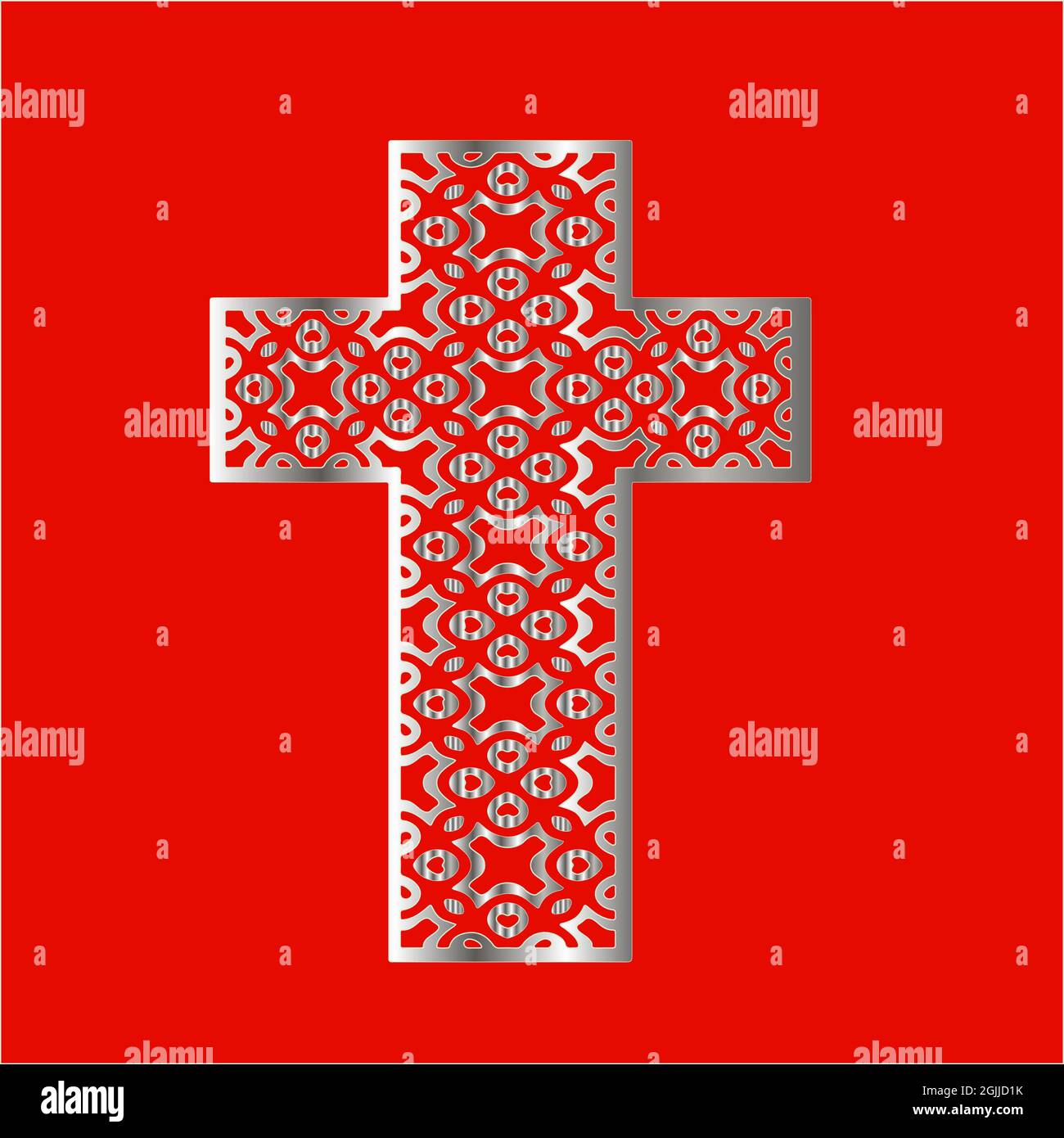 cross with patterns of metal on a red background Stock Vector Image ...