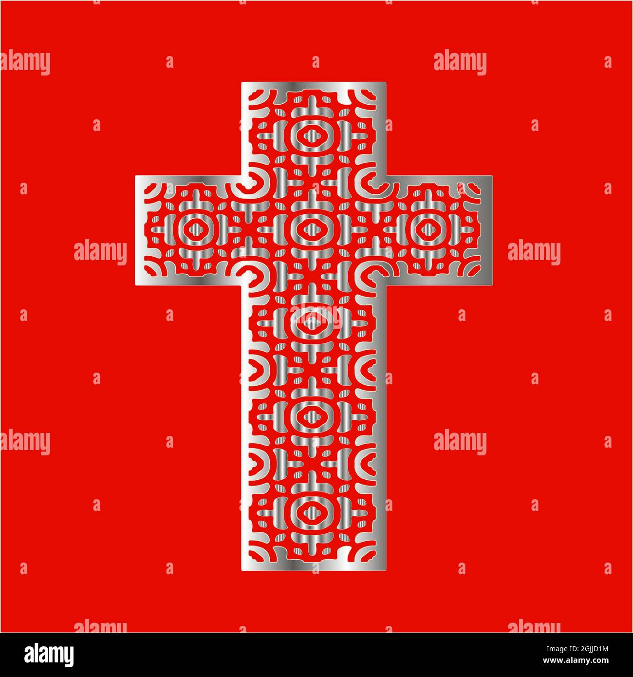 cross with patterns of metal on a red background Stock Vector Image ...
