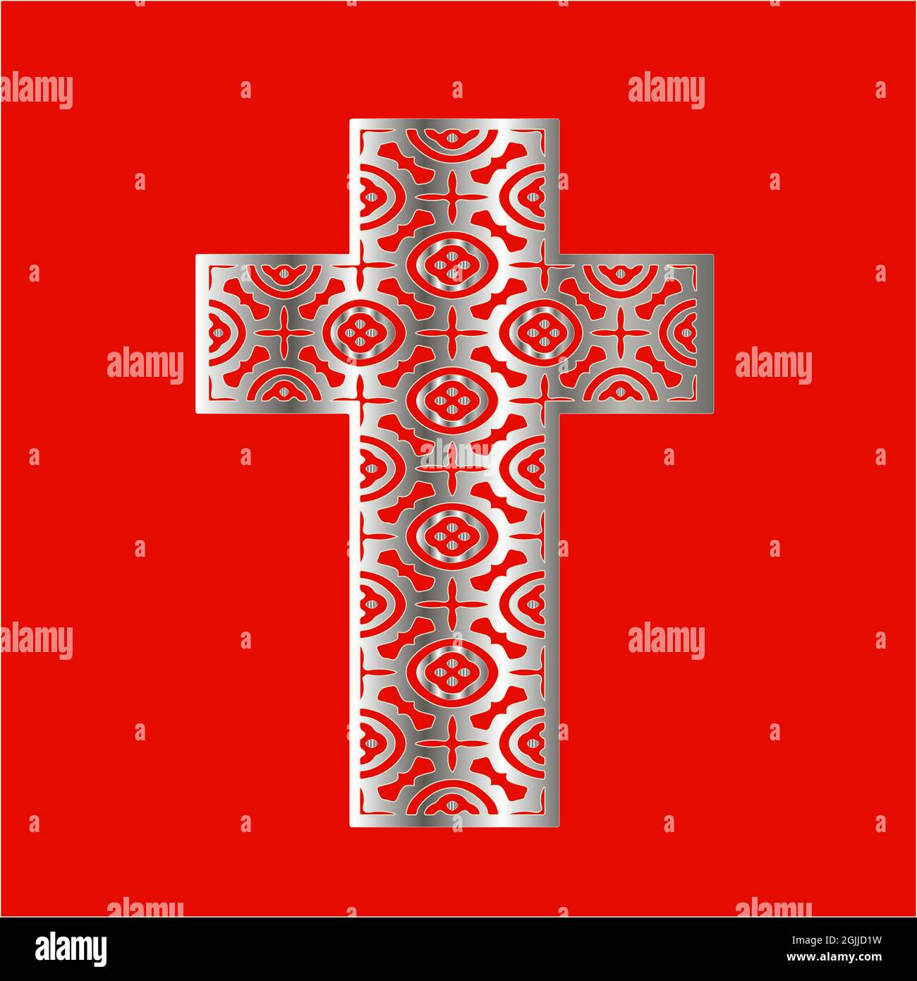 cross with patterns of metal on a red background Stock Vector Image ...