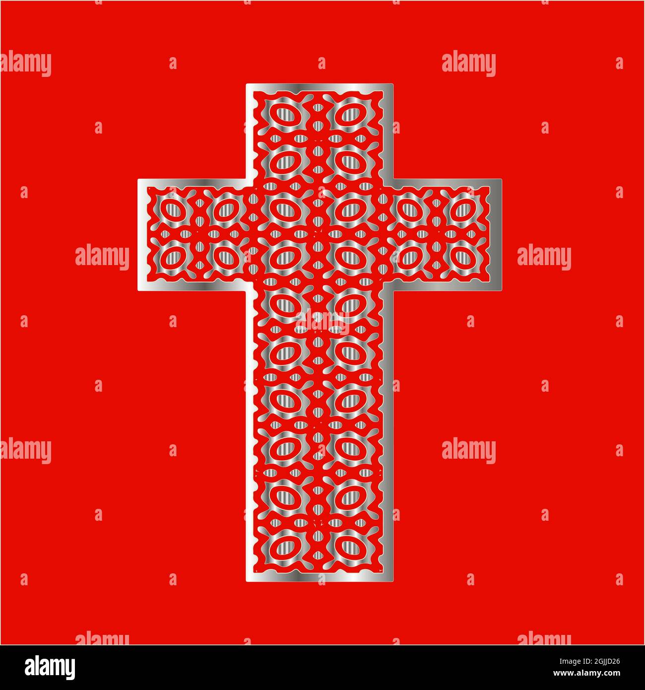 cross with patterns of metal on a red background Stock Vector Image ...