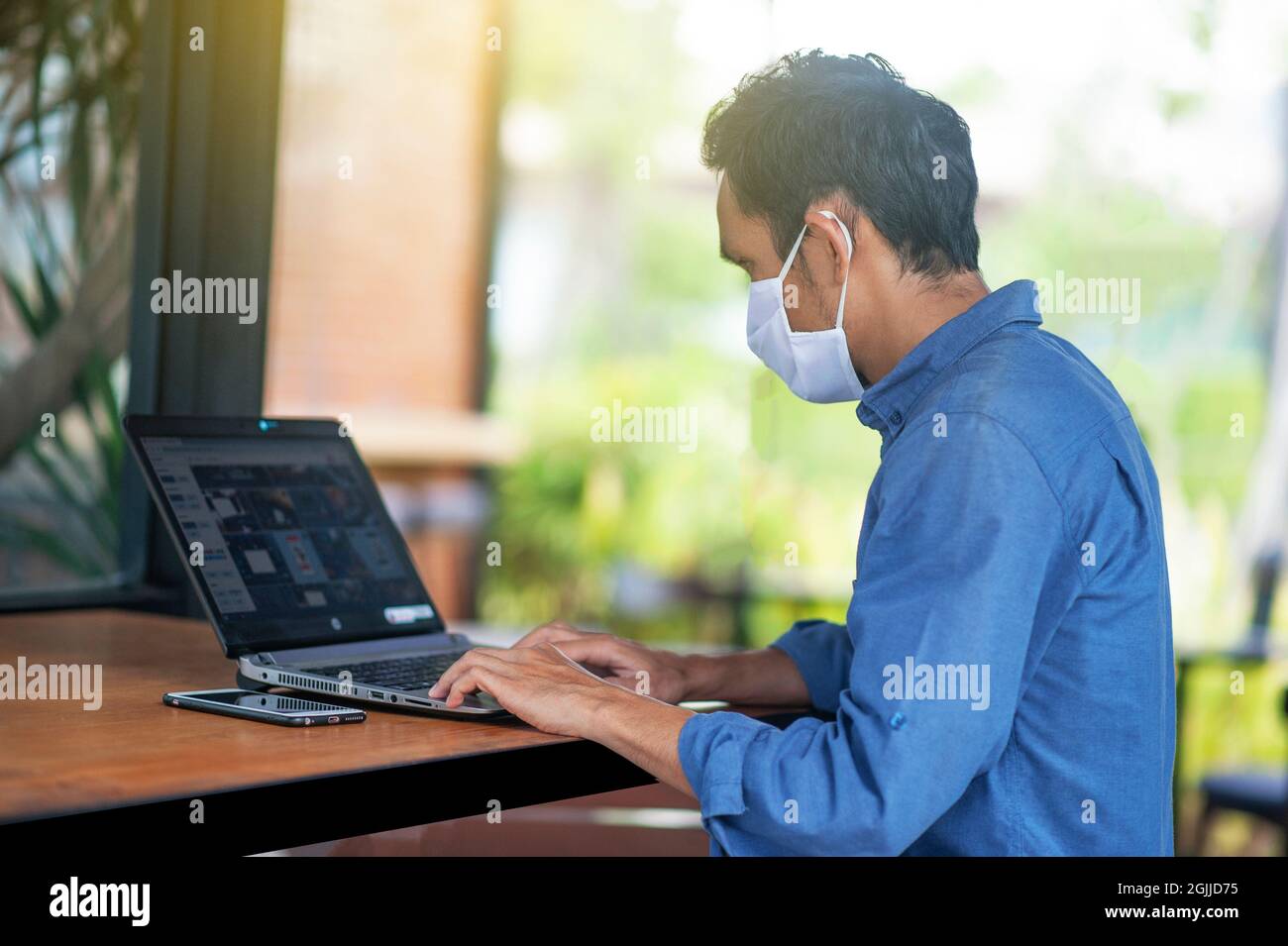 asian, blogger, freelance, notebook, searching, typing, background ...