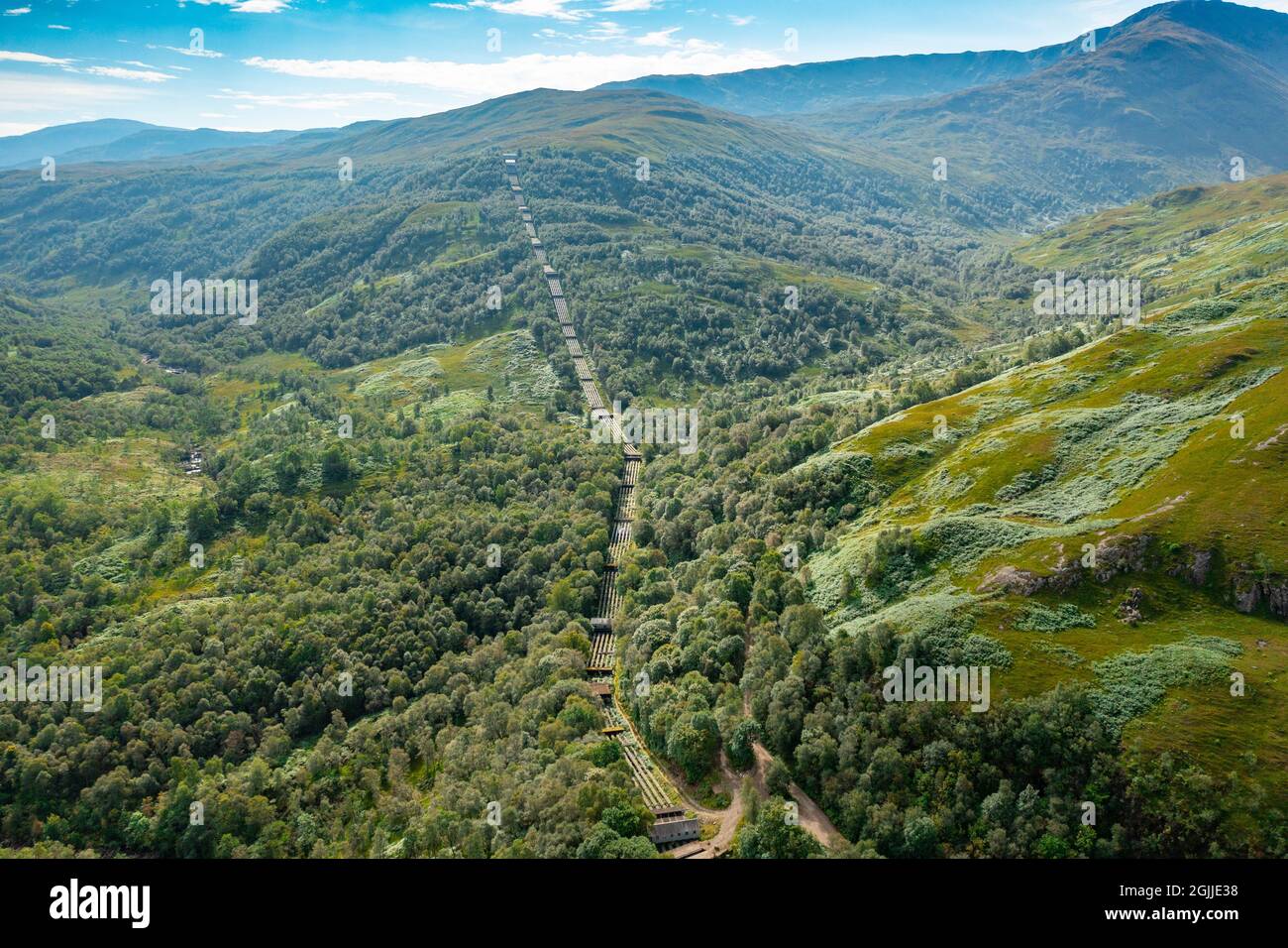 Aerial view from drone of hydro electric water pipelines from ...