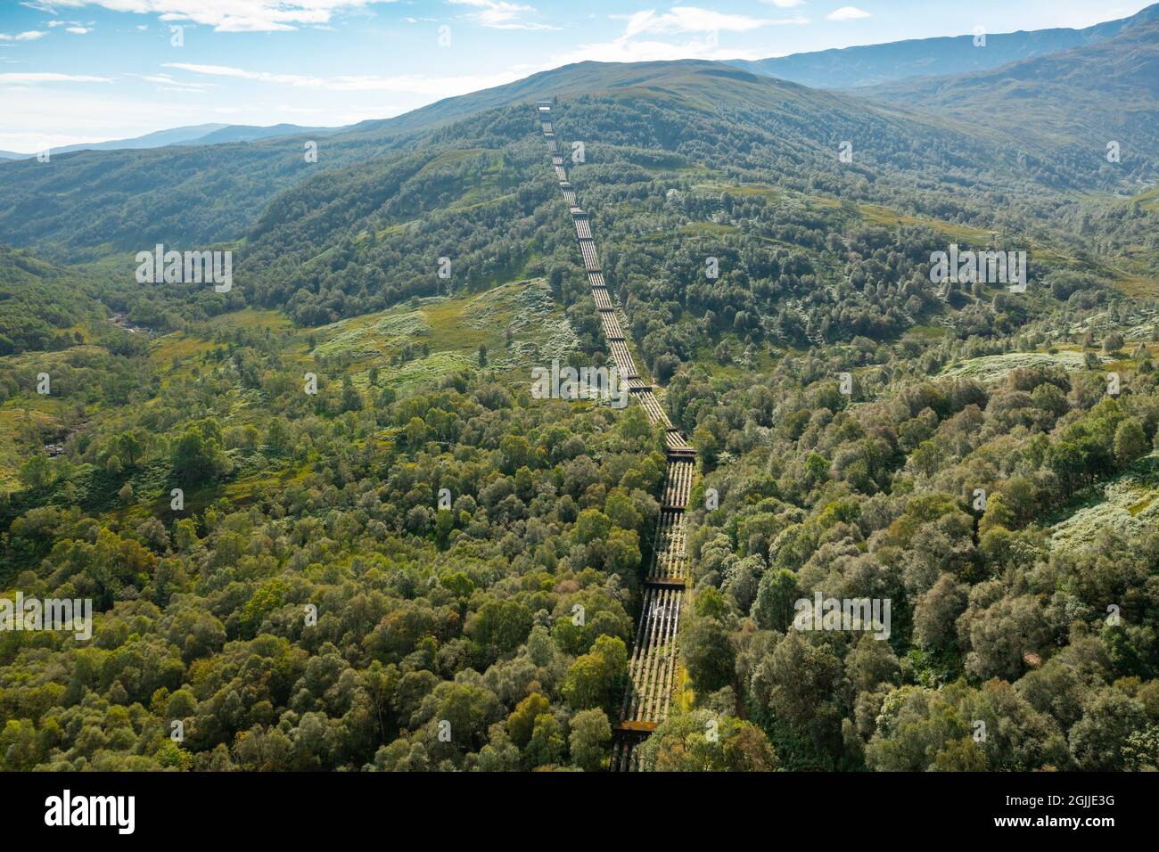 Aerial view from drone of hydro electric water pipelines from ...