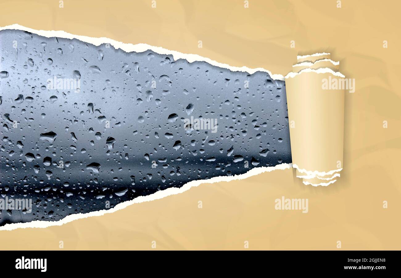 Torn paper with water drops in opening background Stock Photo - Alamy
