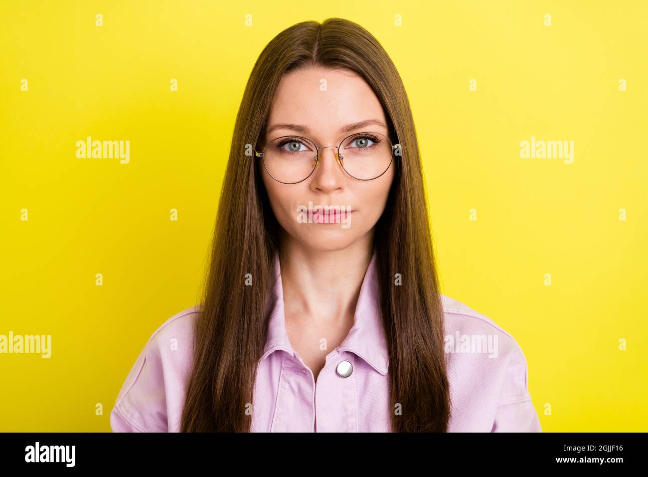 Portrait of attractive intellectual girl teacher lecturer wearing specs ...