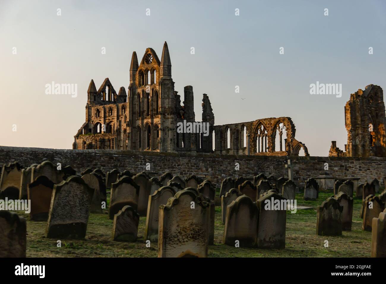 the ruins of Whitby Abbey, a mysterious place where Count Dracula lived ...