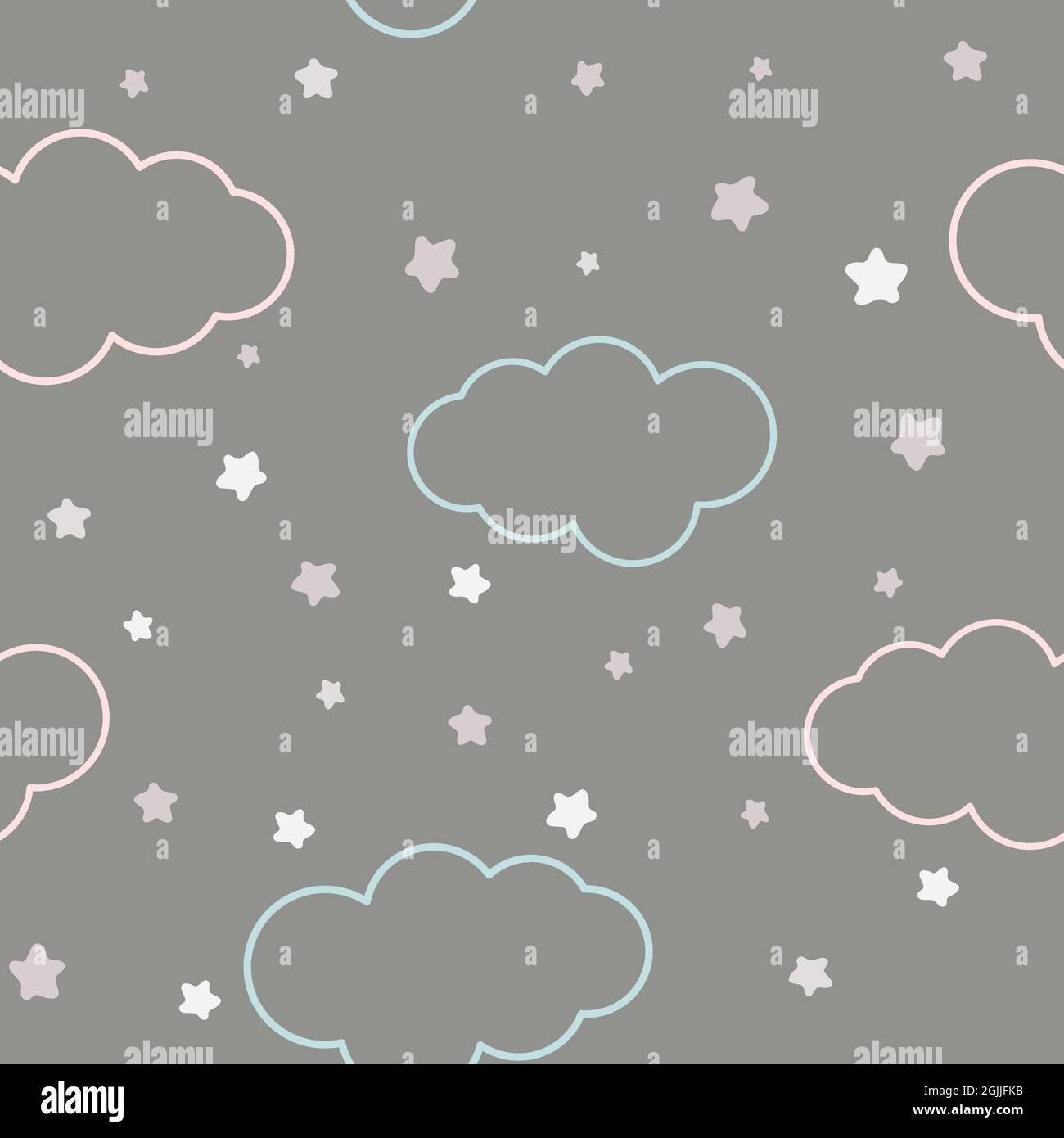 Clouds and stars on dark night sky seamless pattern. Background with ...