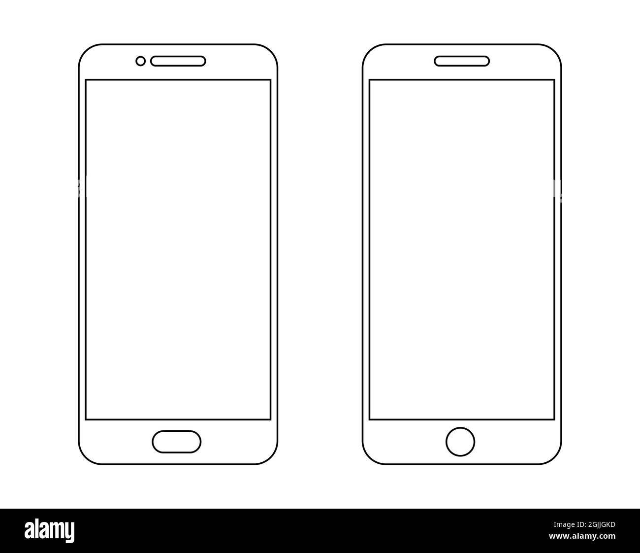 Outline mobile phone icons. Simple cellphone silhouette. Vector line ...