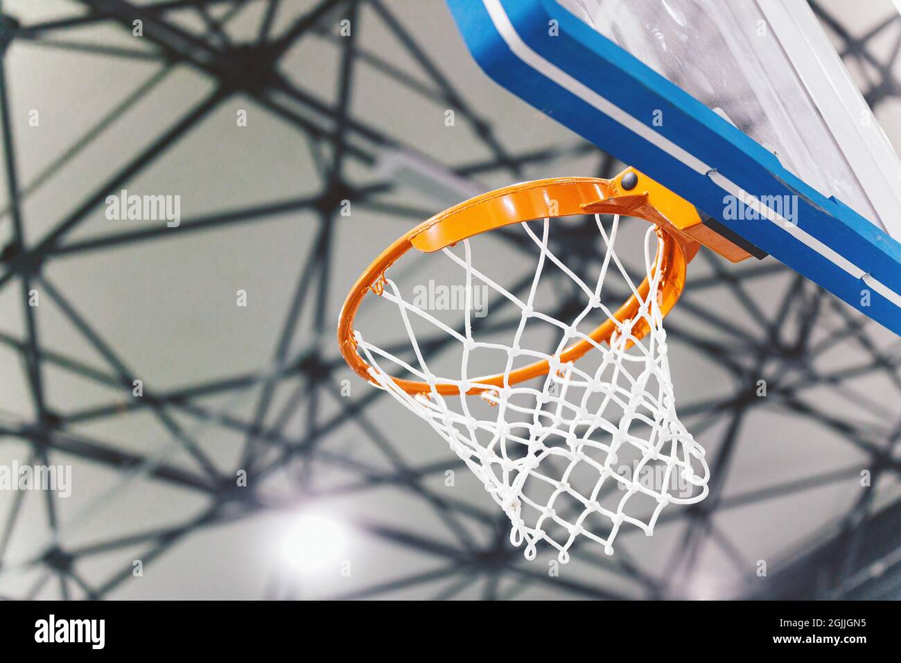 Basketball basket at a sports arena. Scoring the winning points at a ...