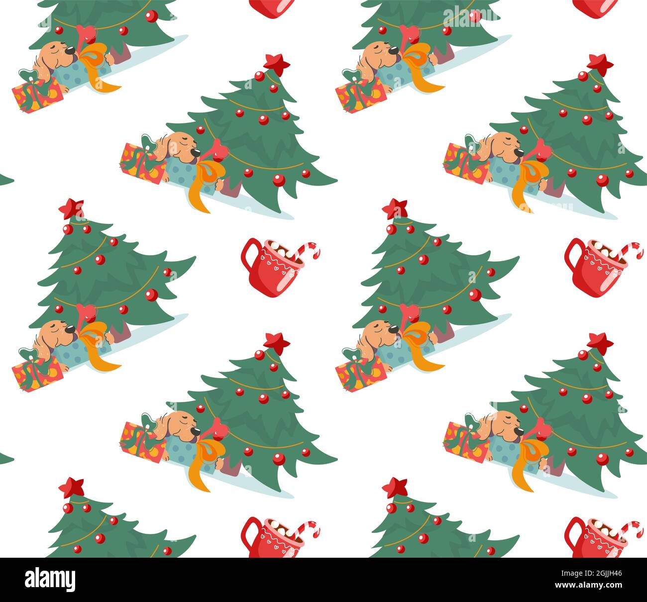 Labrador under the Christmas tree, Christmas, gifts. Seamless pattern ...