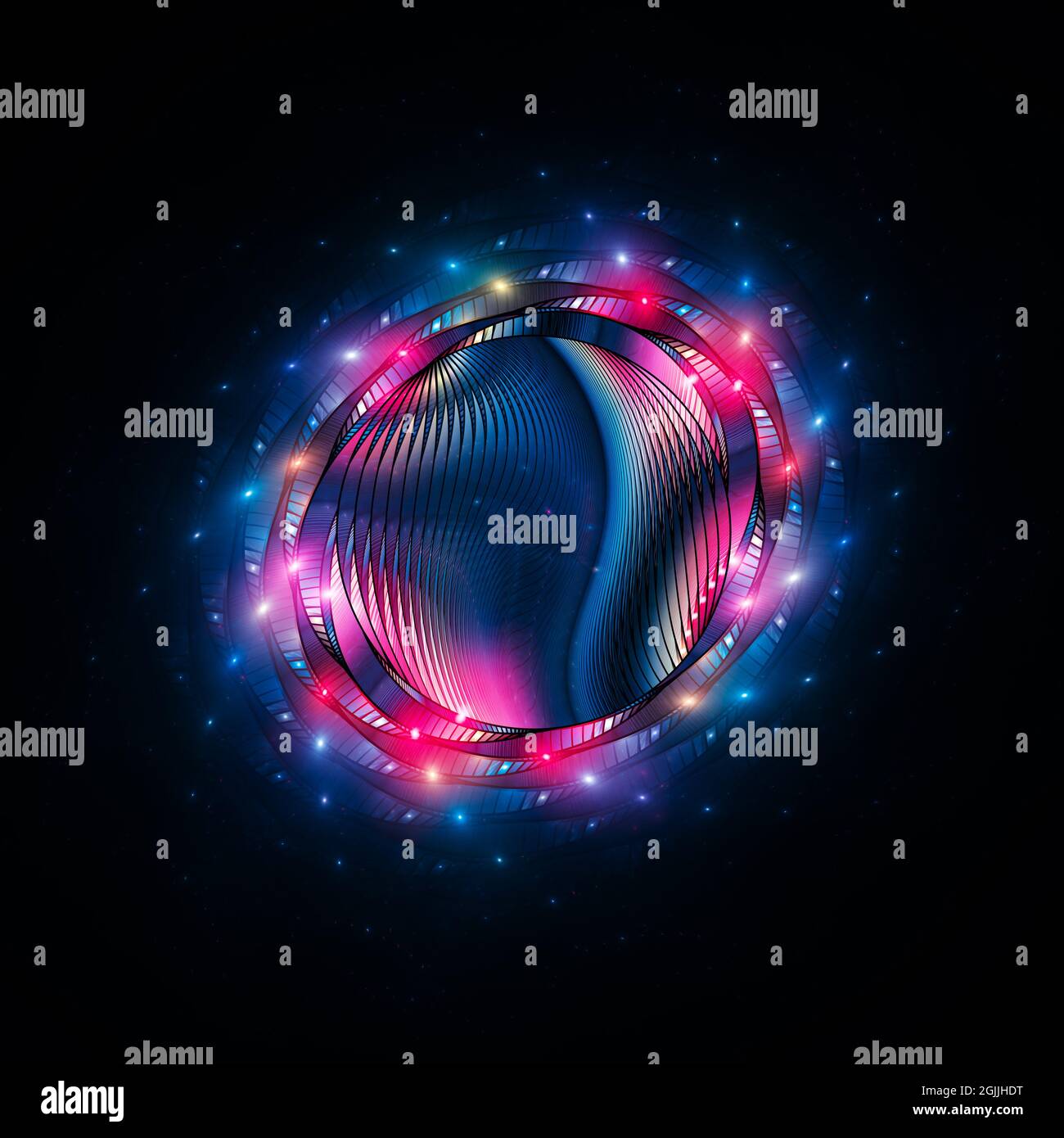 Colorful futuristic neon object isolated on black, computer generated ...