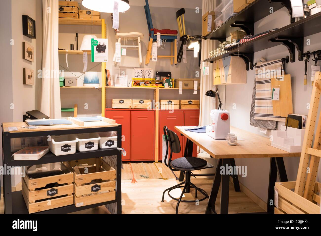 Workshop and utility room furnitures, table, desk, chair, drawers Stock ...