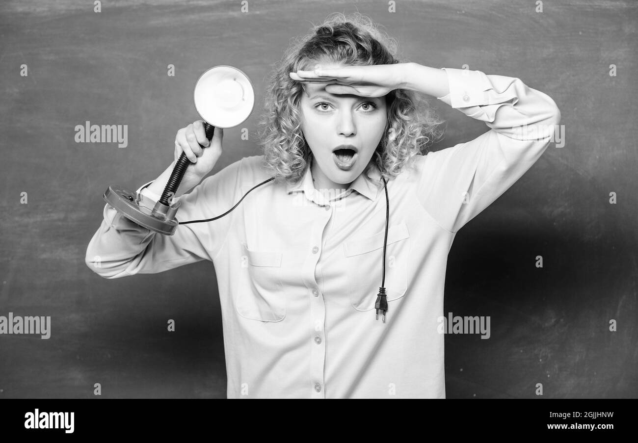 Turn light on. Proper light classroom. Light up process of studying ...