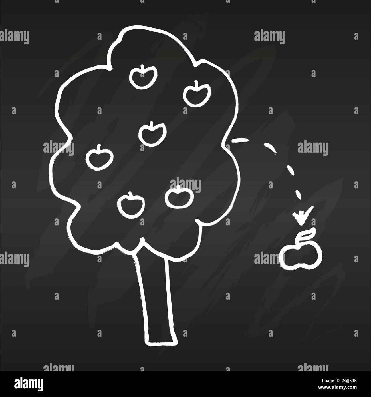 Falling apple theory icon on black chalkboard Concept drawing in modern ...