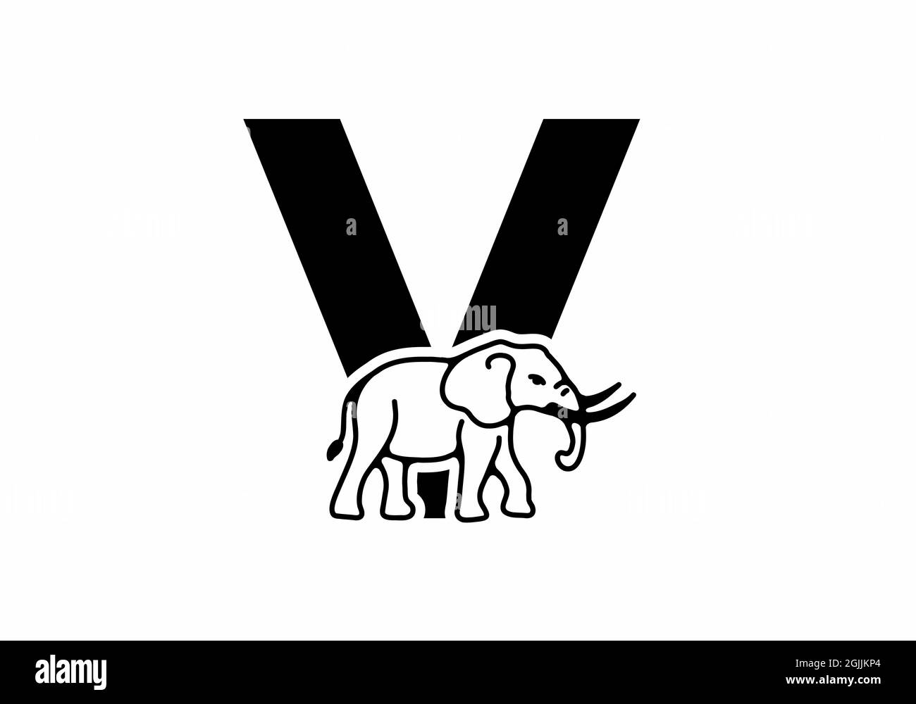 Initial letter V with elephant shape line art design Stock Vector Image ...