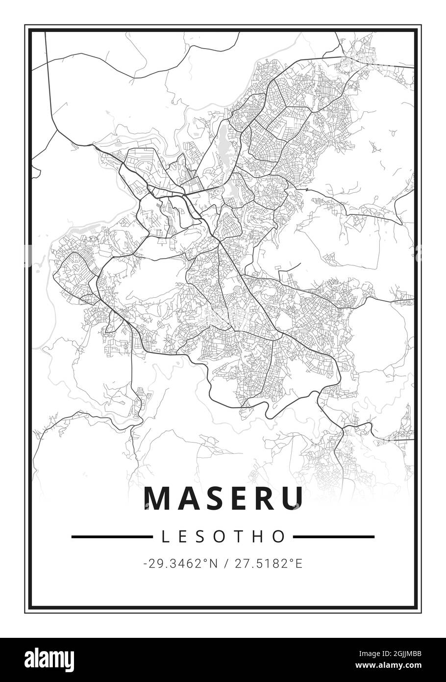 Street map art of Maseru city in Lesotho - Africa Stock Photo - Alamy
