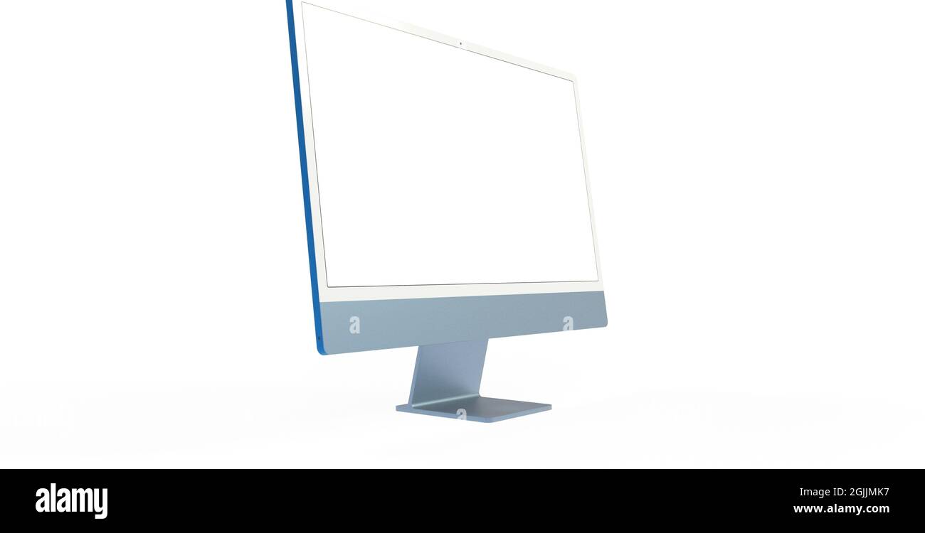 3D rendering of a silver computer monitor with copy space isolated on ...