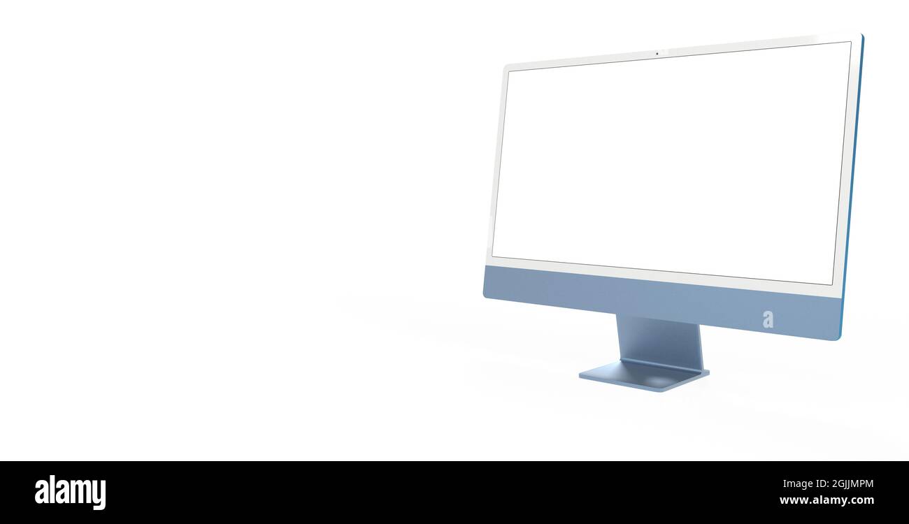 3D rendering of a blue computer monitor with copy space isolated on white background Stock Photo ...