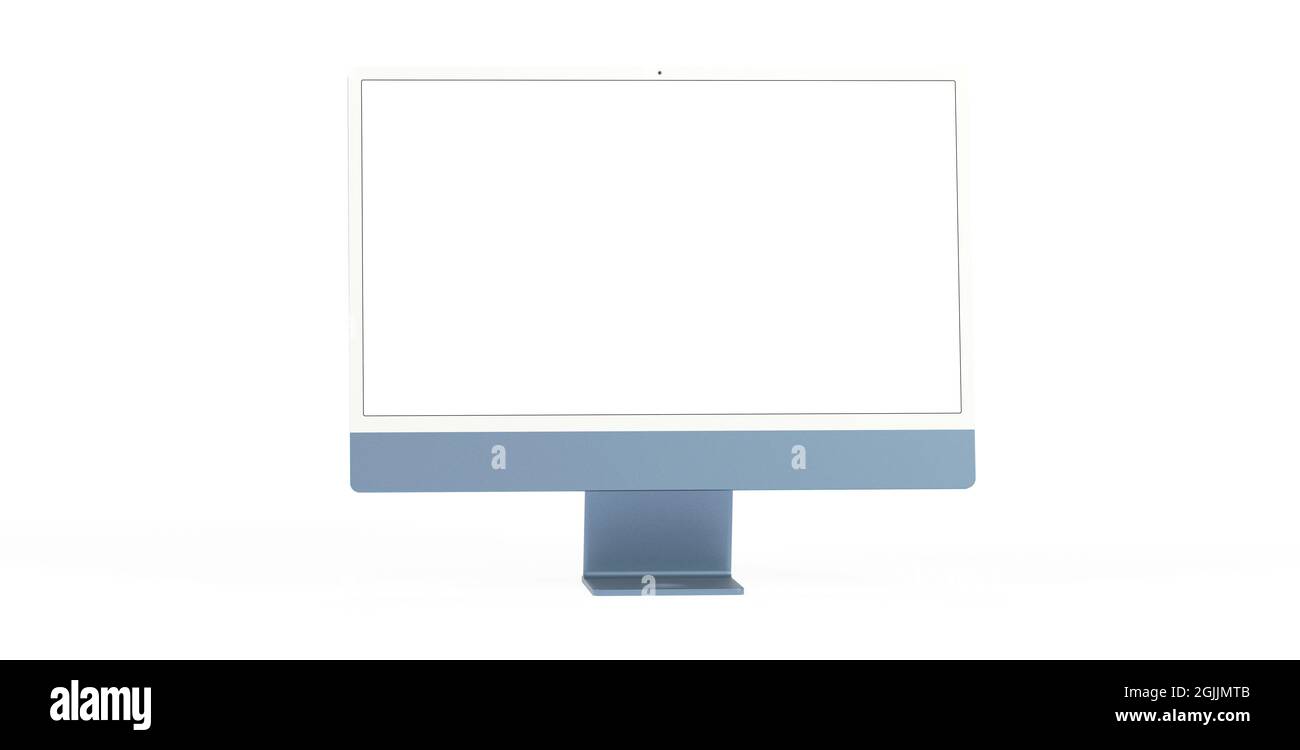 3D rendering of a blue computer monitor with copy space isolated on white background Stock Photo ...