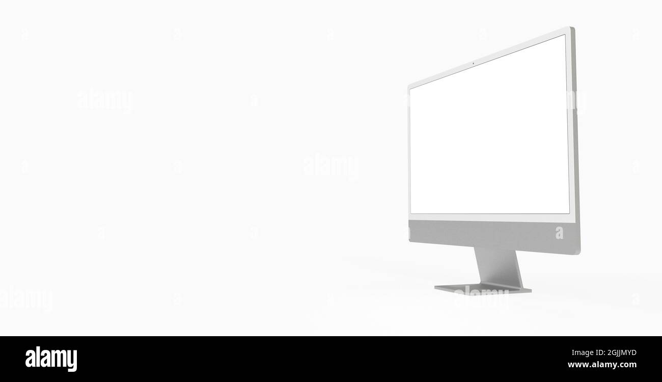 3D rendering of a silvercomputer monitor with copy space isolated on ...