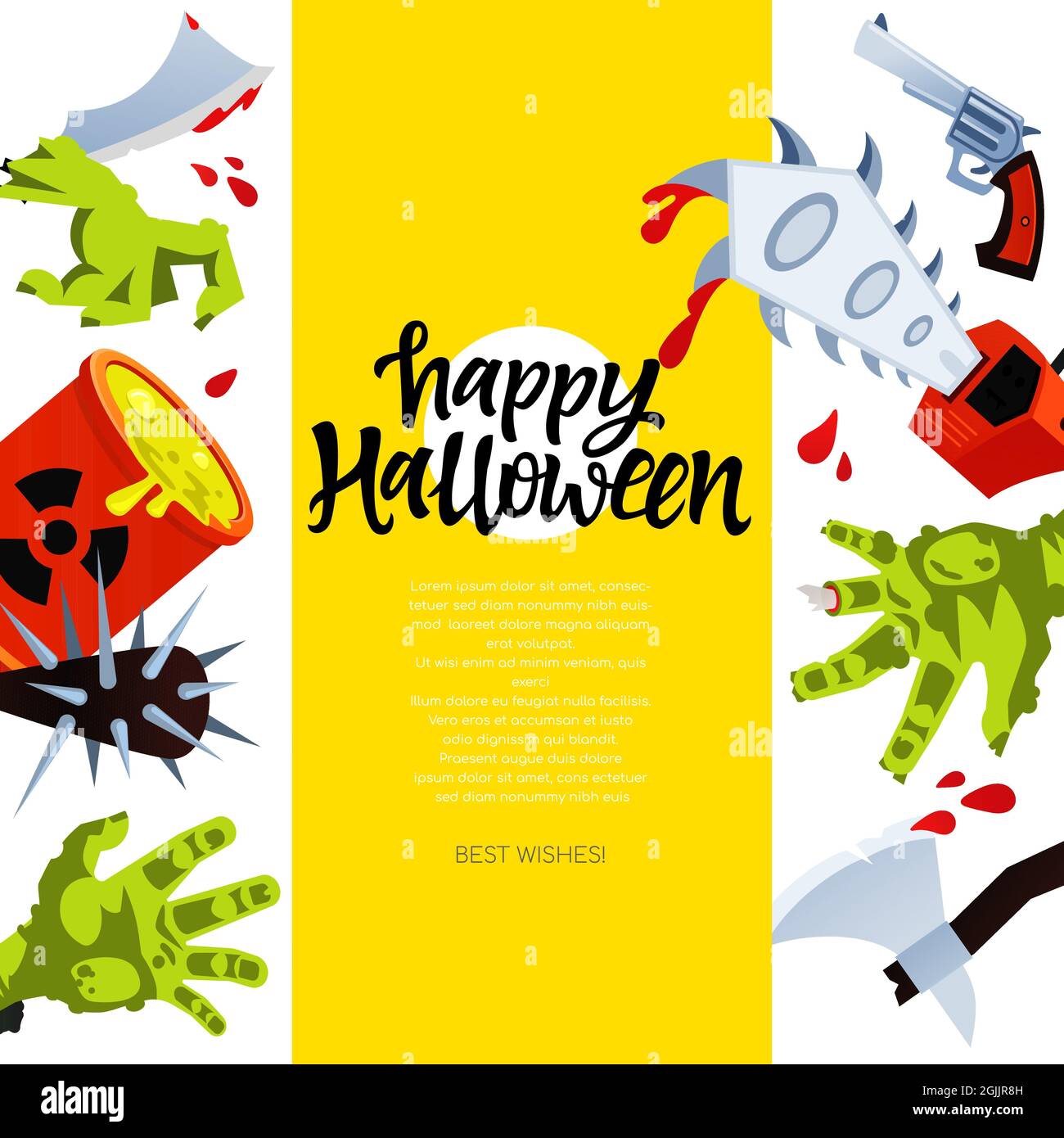Happy halloween - modern cartoon style colored poster. Radioactive ...