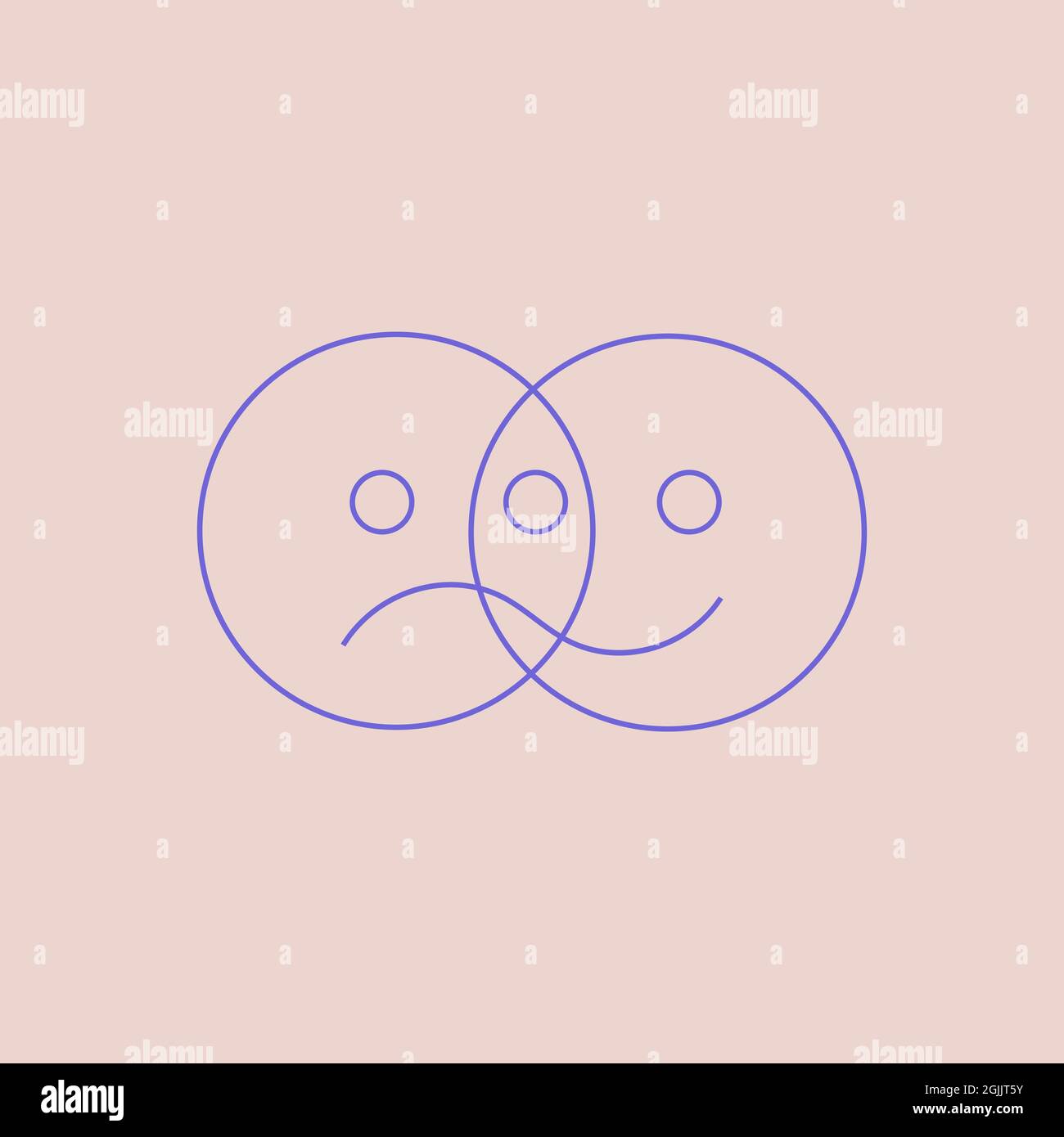 A sad and joy emoji face. The concept of bipolar personality disorder ...