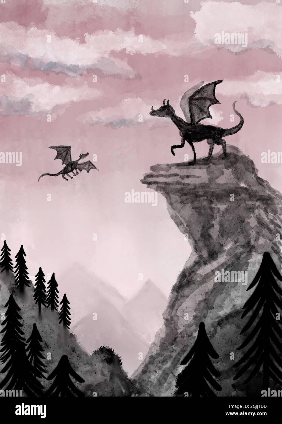 dragons on a hill Stock Photo - Alamy