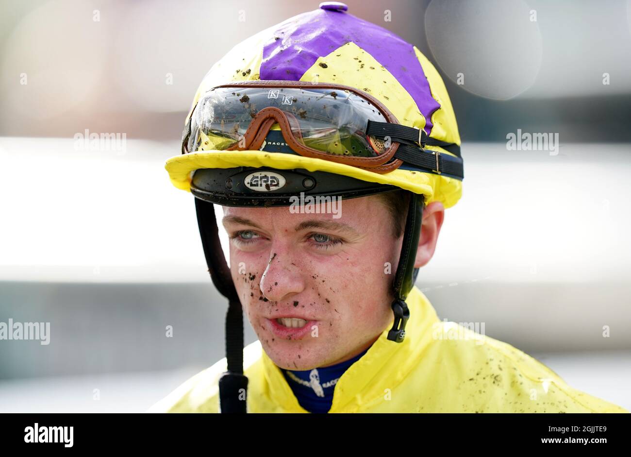 Jockey Adam Farragher during Doncaster Cup Day of the Cazoo St Leger ...